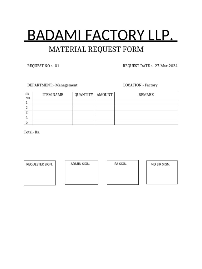 Material Request Form Pdf