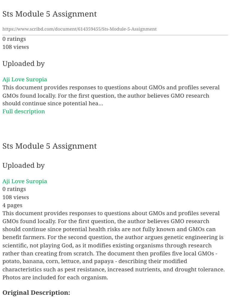 Sts Module 5 Assignment PDF Genetically Modifi | PDF | Genetically Modified Organism | Genetic ...