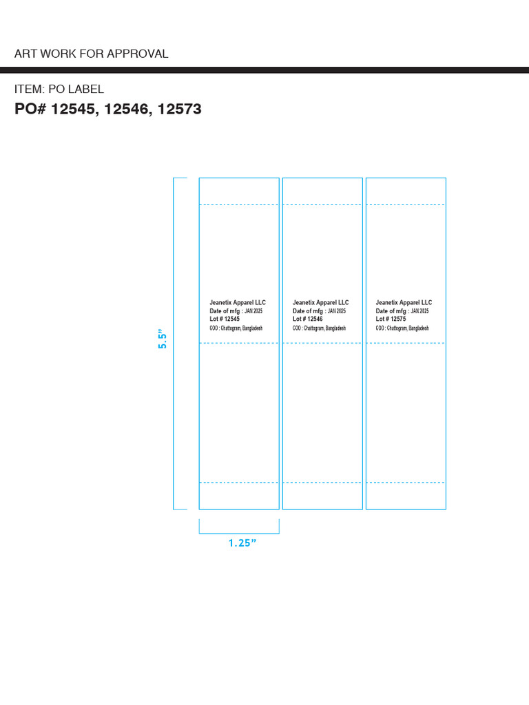 Jeanetix Apparel PO Label Details | PDF
