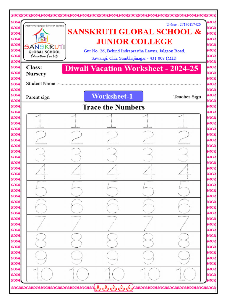 Playgroup Diwali Vacation Worksheet - PMD | PDF