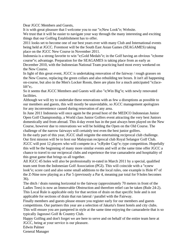 Dear JGCC Members and Guests | PDF | Golf Course | Par (Score)