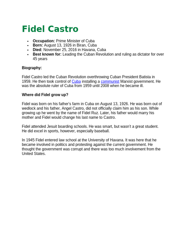 FIDEL CASTRO AND CUBA | PDF | Fidel Castro | Cuba