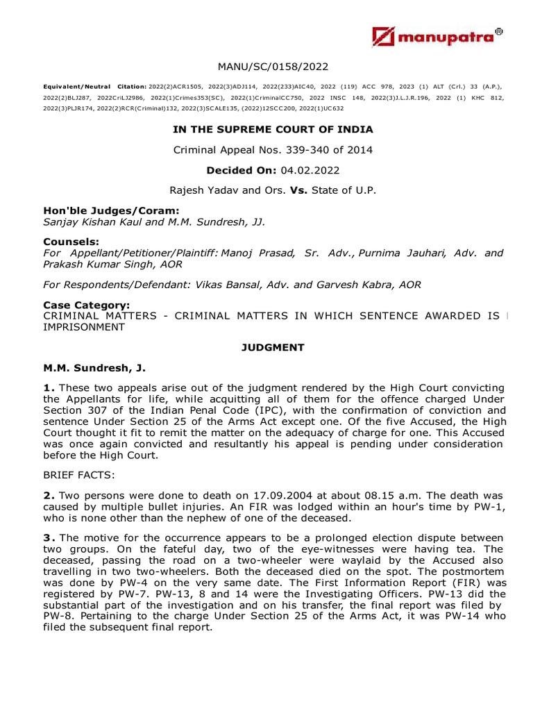 Rajesh Yadav and Ors Vs State of UP 04022022 SCSC20220802221748236COM57740 | PDF | Evidence (Law ...