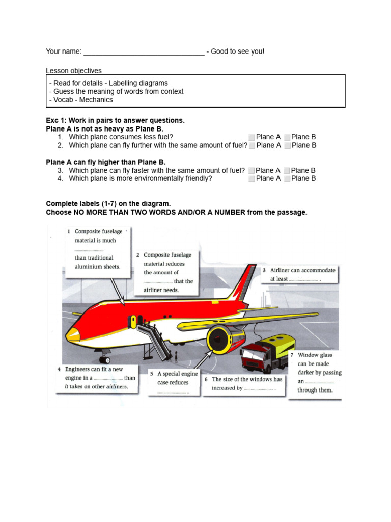 Exc 1: Work in Pairs To Answer Questions. Plane A Is Not As Heavy As ...