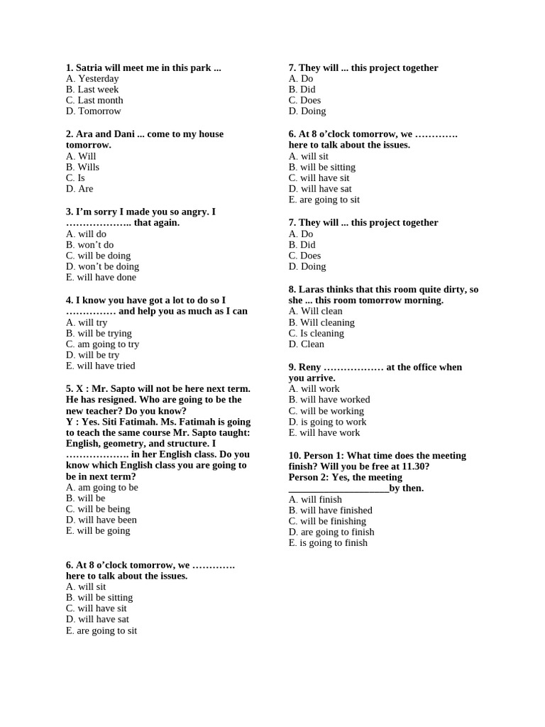 Soal Latihan Bahasa Inggris Simple Future Tense | PDF | Language Arts ...