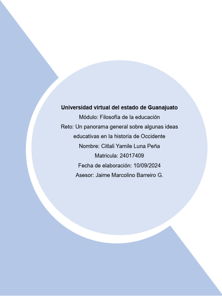 Reto2.Un Panorama General Sobre Algunas Ideas Educativas en La Historia Del Occidente | PDF ...