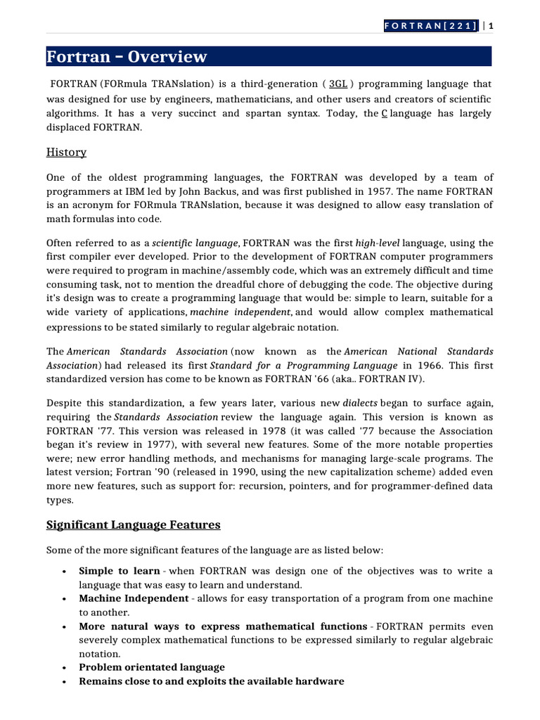 Com221 Fortran Lang | PDF | Control Flow | Data Type Com221 Fortran Lang | PDF | Control Flow | Data Type