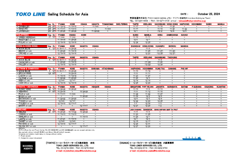 Toko Line Asia Sailing Schedule | PDF | Transport | Freight Transport
