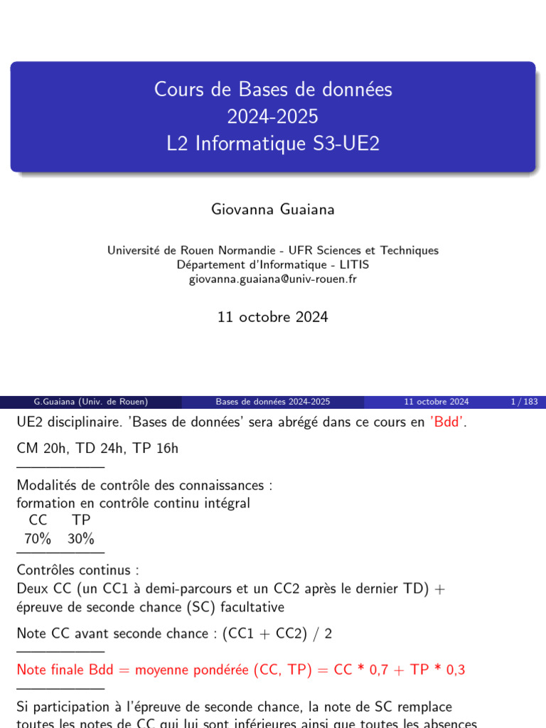 Bases de Données pour L2 Informatique | PDF | SQL | Bases de données
