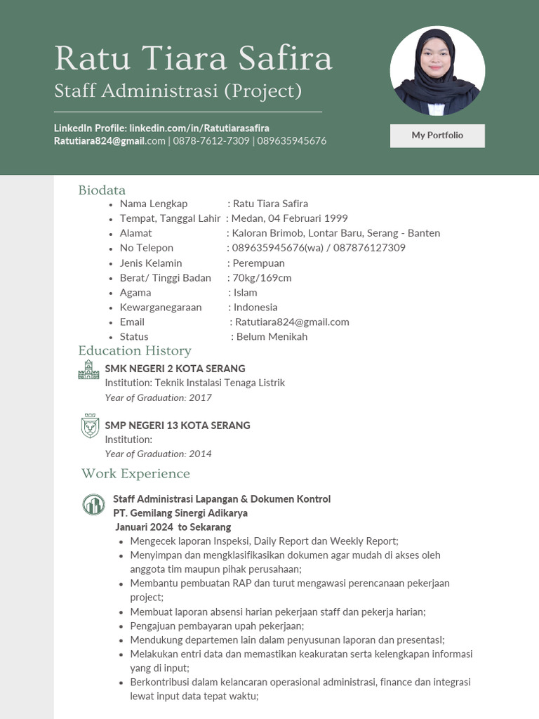 Terbaru CV Ratu Tiara Safira | PDF