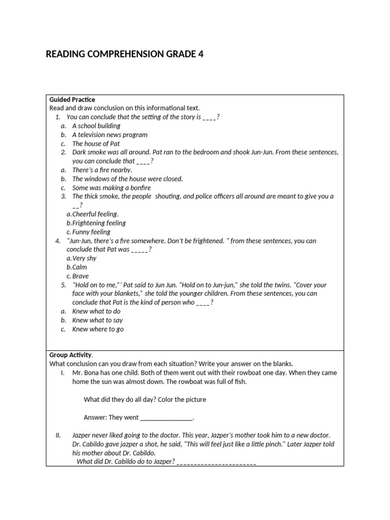 Grade 4 Reading Comprehension Practice | PDF | Language Arts ...