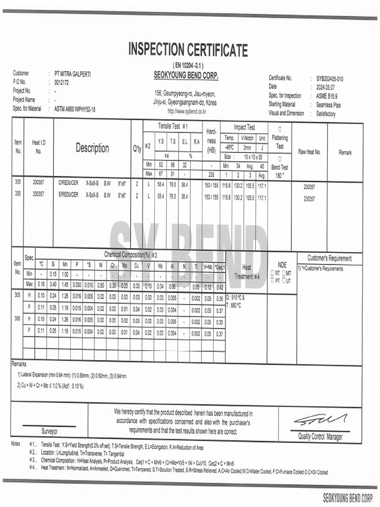 Inspection Cert For 0012172 (2nd) TMB | PDF
