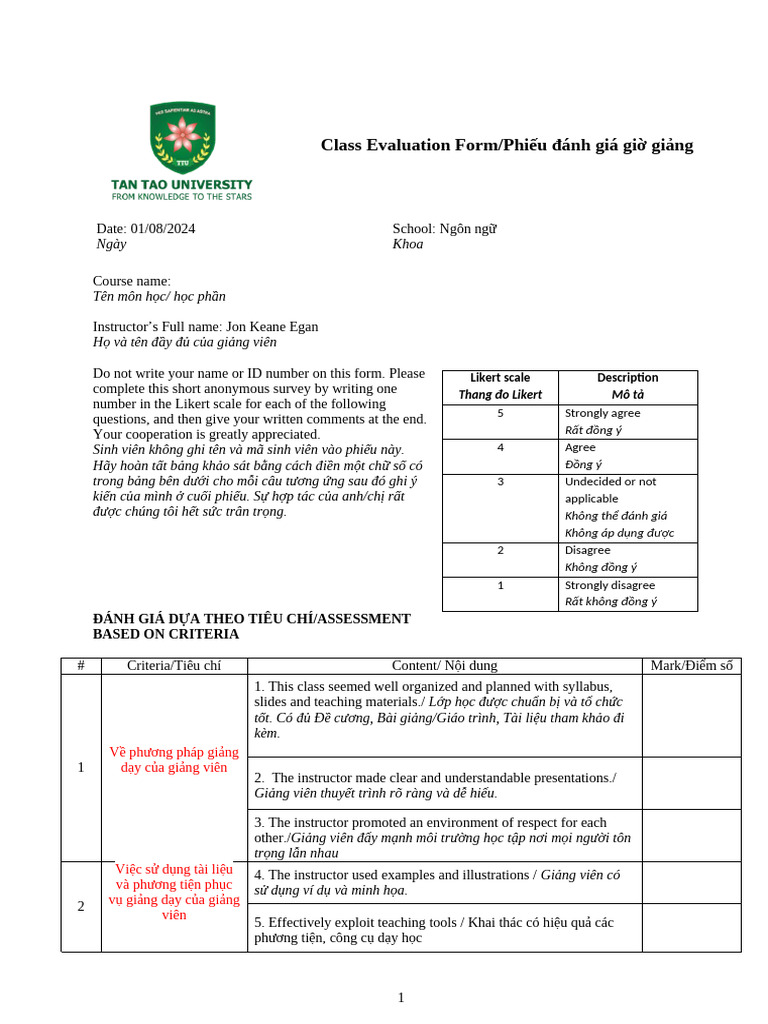 3.2.TTU. Mẫu - Demo - class - Evaluation | PDF