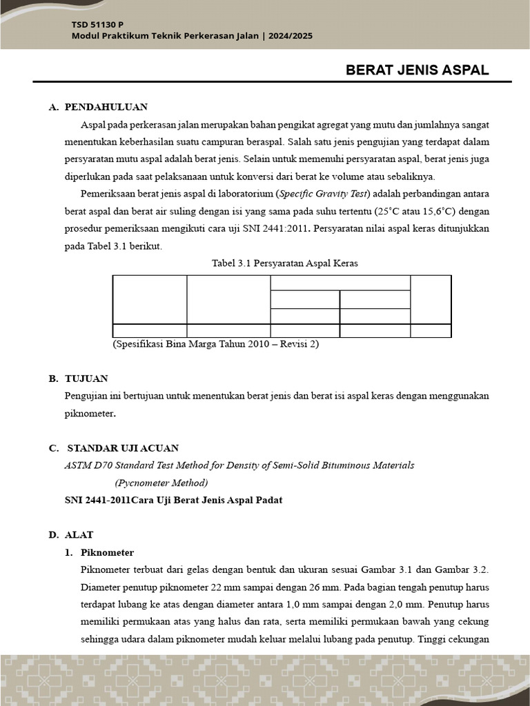 Pengujian Berat Jenis Aspal dengan Piknometer | PDF | Sains & Matematika