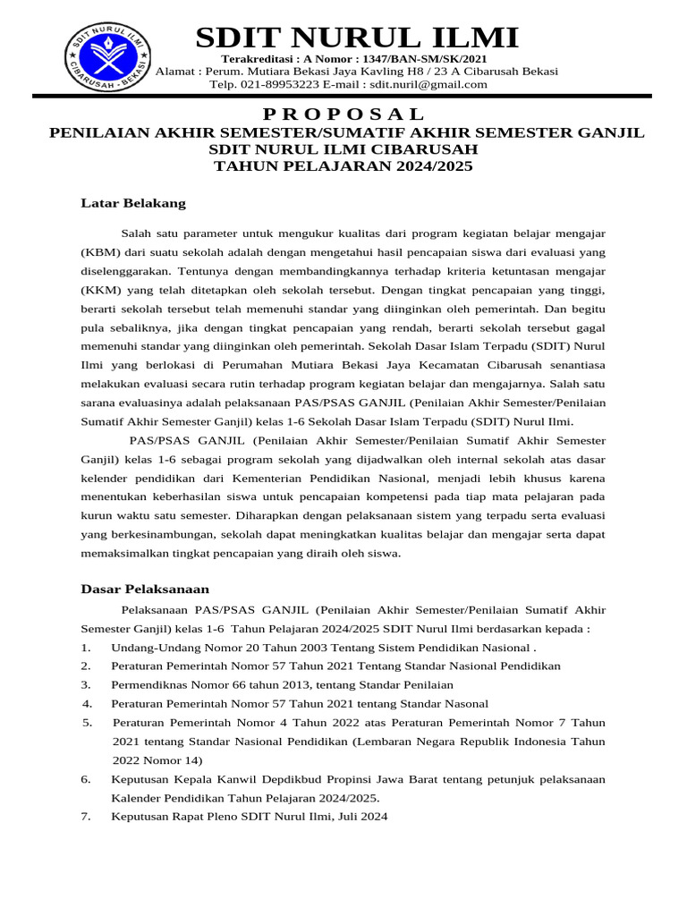 Proposal PASPSAS GANJIL Docx 2024 | PDF