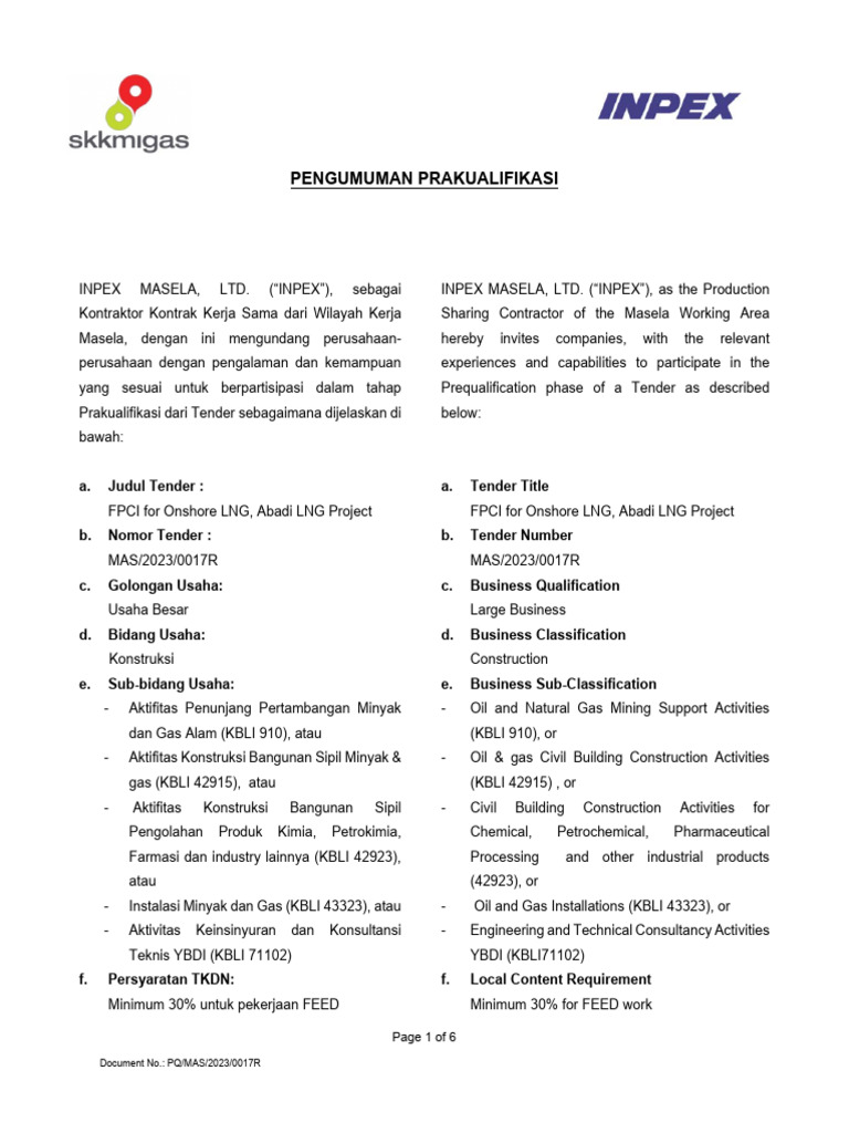 Inpex-Fpci Onshore LNG | PDF | Pengelolaan Keuangan & Uang