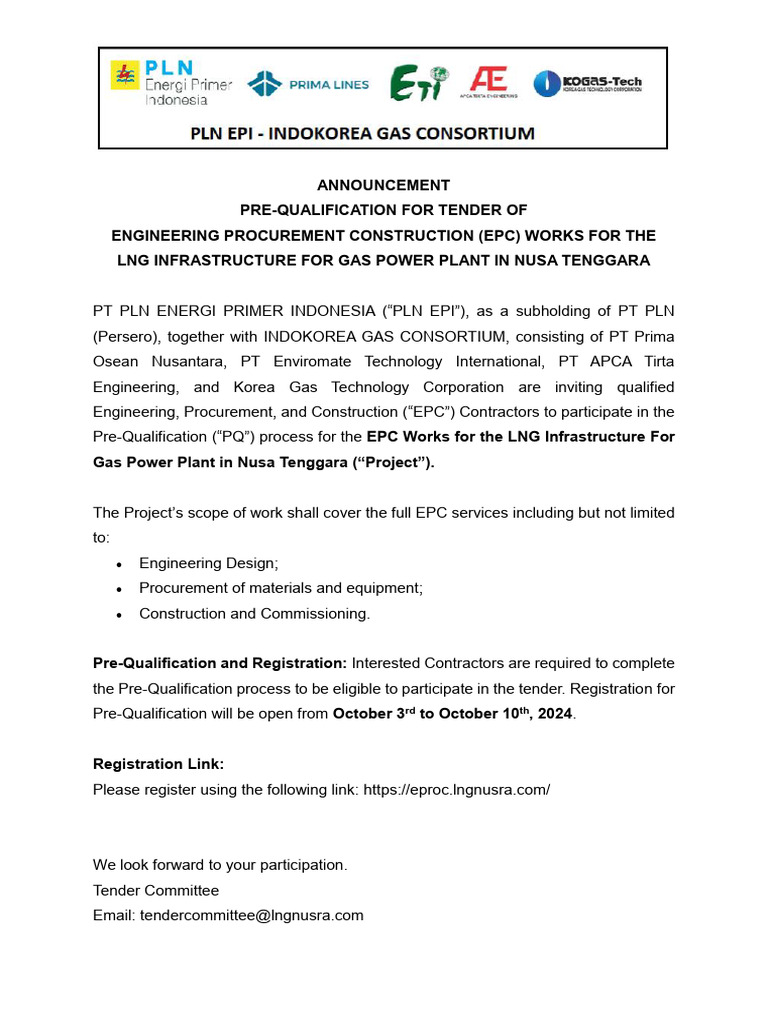 EPC Tender for LNG Plant in Nusa Tenggara | PDF | Computers
