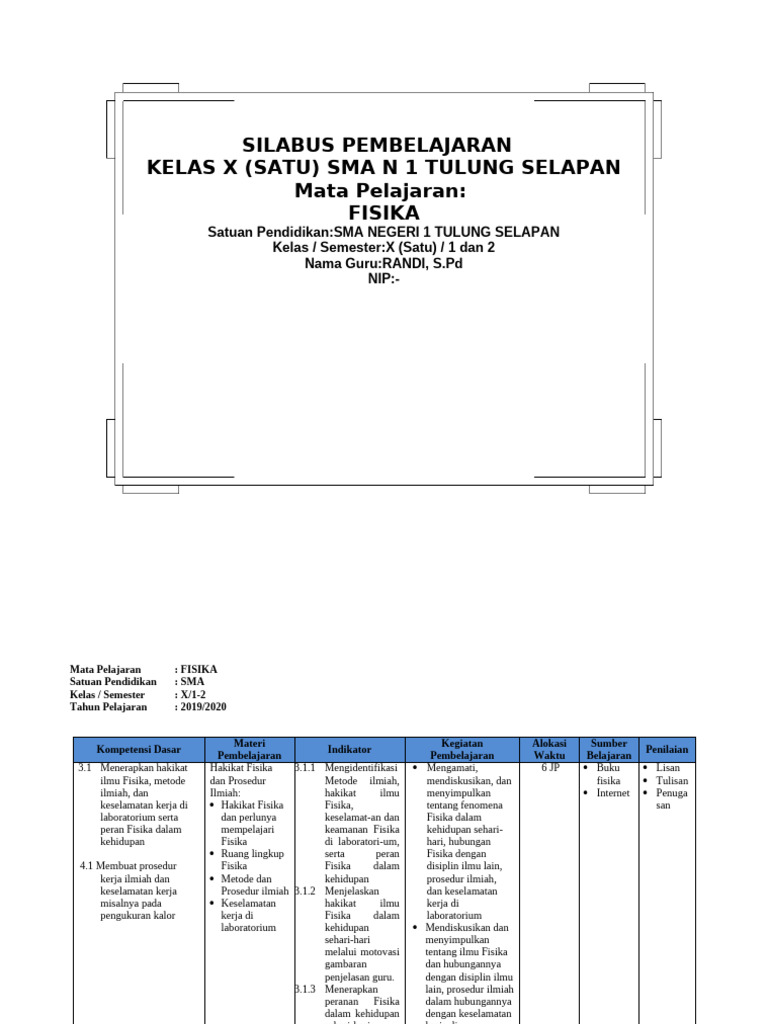 Silabus X Fisika | PDF