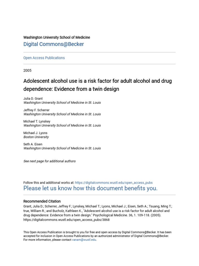 Adolescent Alcohol Use Is A Risk Factor For Adult Alcohol and Dru | PDF | Substance Abuse ...