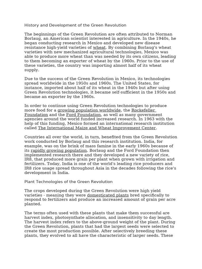 History and Development of The Green Revolution | PDF | Green ...