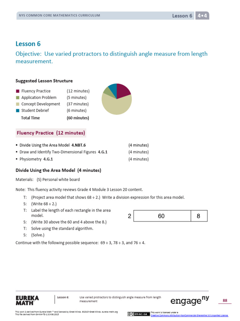 Math g4 m4 Topic B Lesson 6 | PDF | Circle | Angle