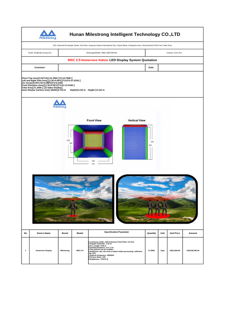 P2.5 Milestrong 5 Sides Showroom Immersive Display Quotation 0925 | PDF | Display Resolution ...