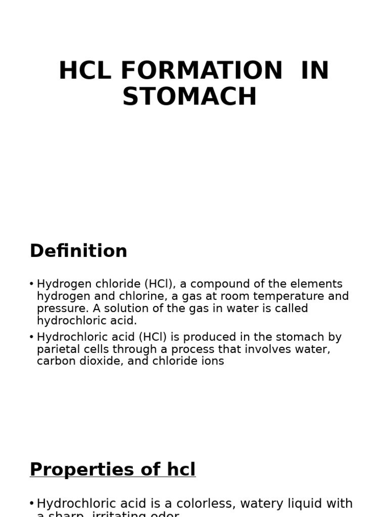 HCL Formation in Stomach | PDF | Hydrochloric Acid | Stomach