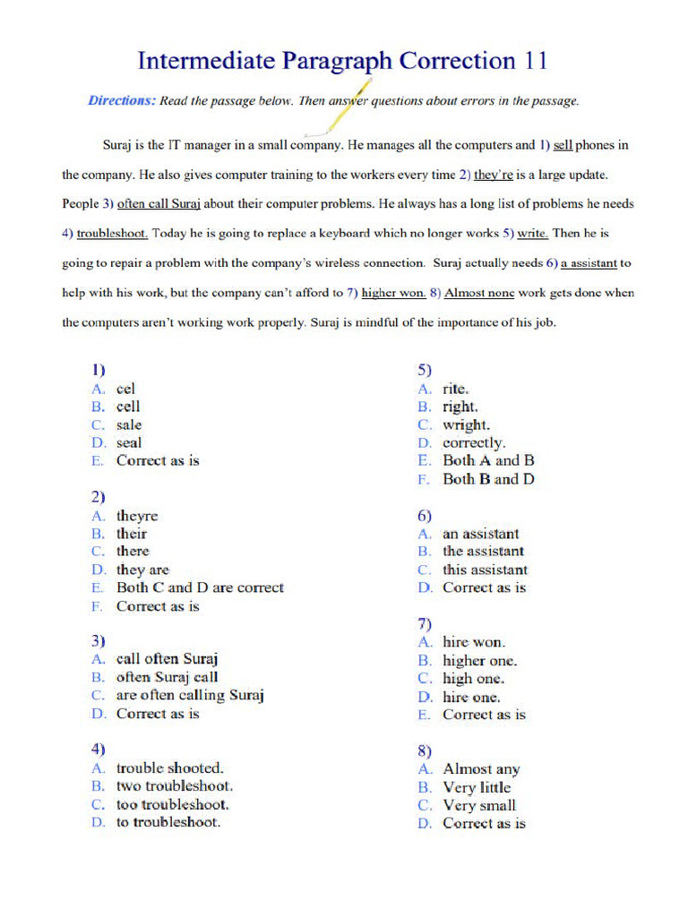 Paragraph Correction 11 | PDF