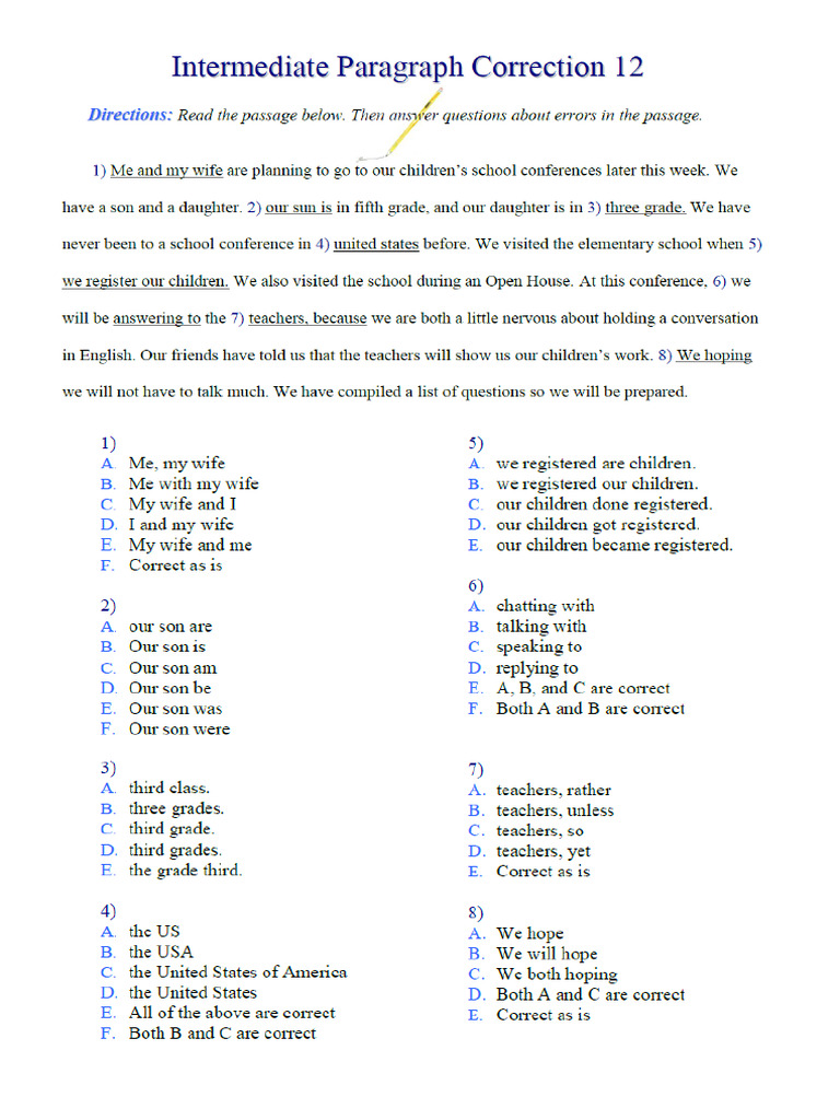 Paragraph Correction 12 | PDF
