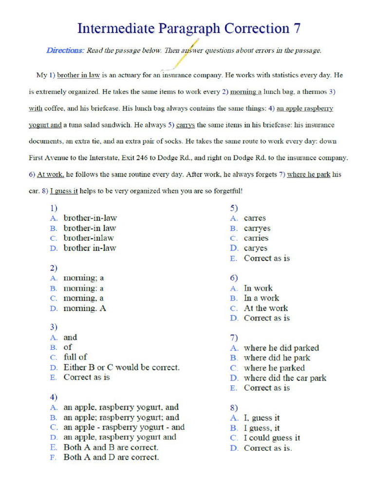 Paragraph Correction 7 | PDF