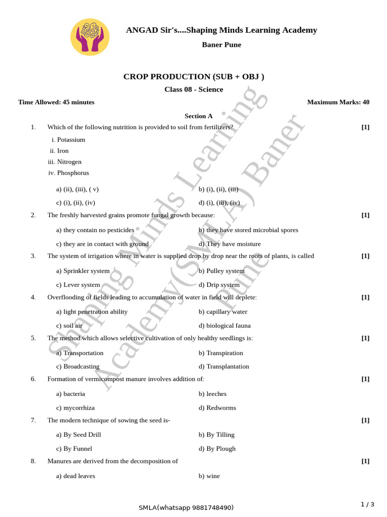 8th CBSE - Science - Crop Production | PDF | Pesticide | Manure