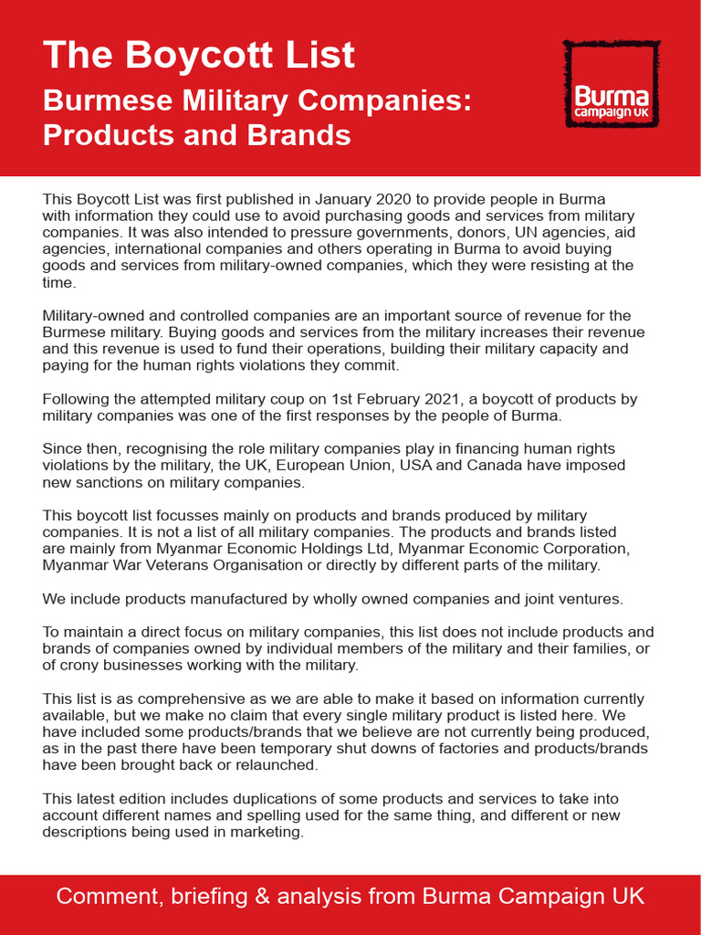 The-Boycott-List | PDF | Myanmar