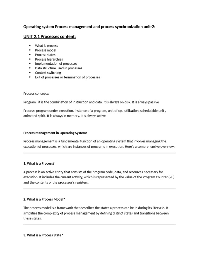 Operating System Unit-2 Process Management and Synchronization | PDF | Scheduling (Computing ...