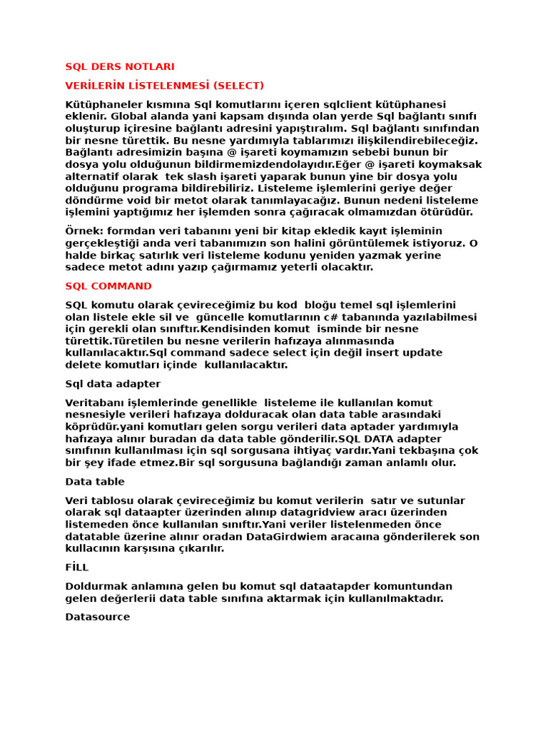 SQL Ders Notlari | PDF
