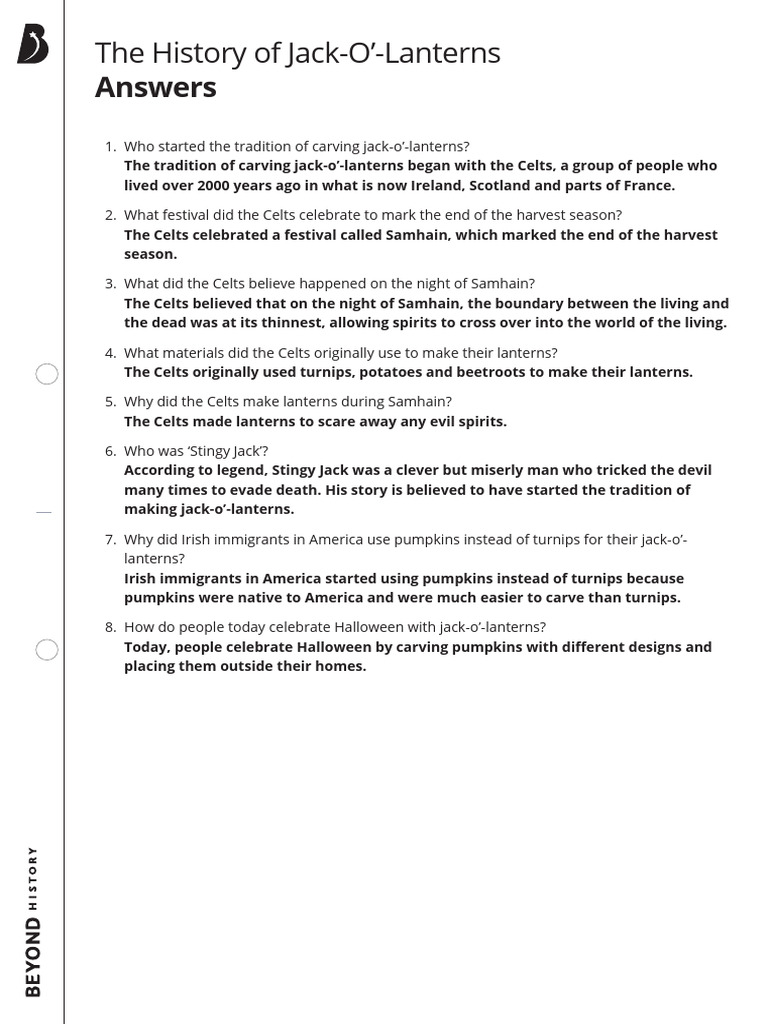 The History of Jack-O'-Lanterns Answers | PDF