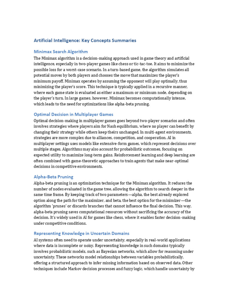 AI Key Concepts Summaries | PDF | Bayesian Network | Artificial Intelligence