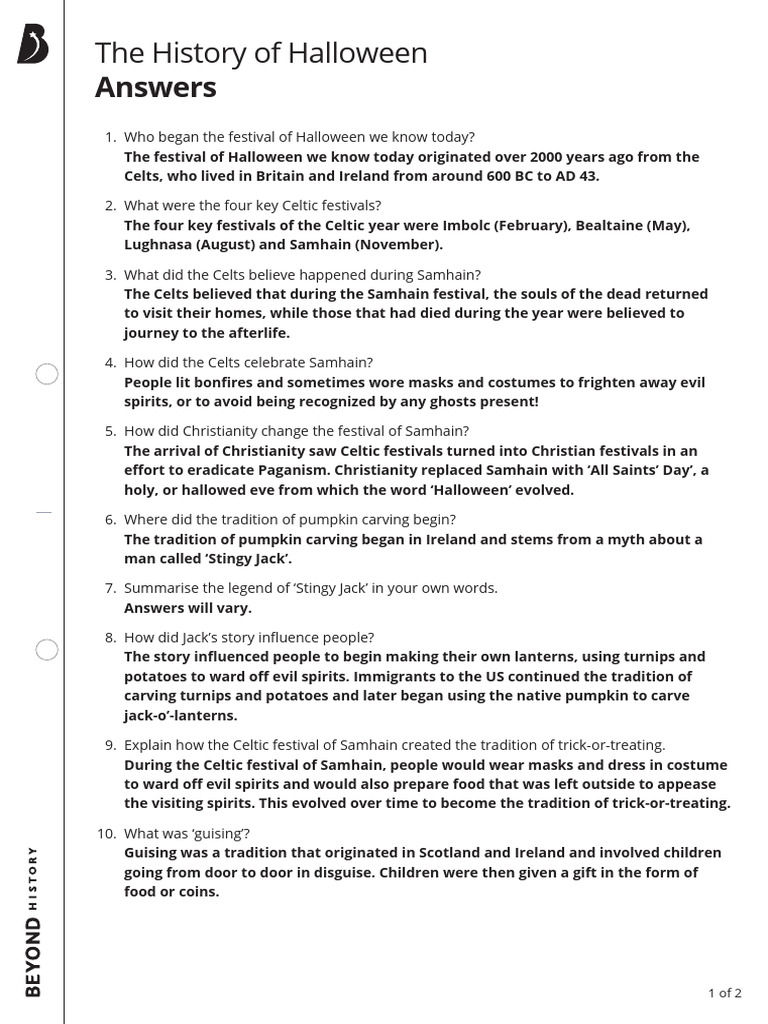 The History of Halloween Answers | PDF | Halloween | Trick Or Treating
