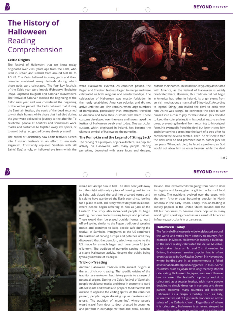 The History of Halloween Reading Comprehension | PDF | Halloween ...