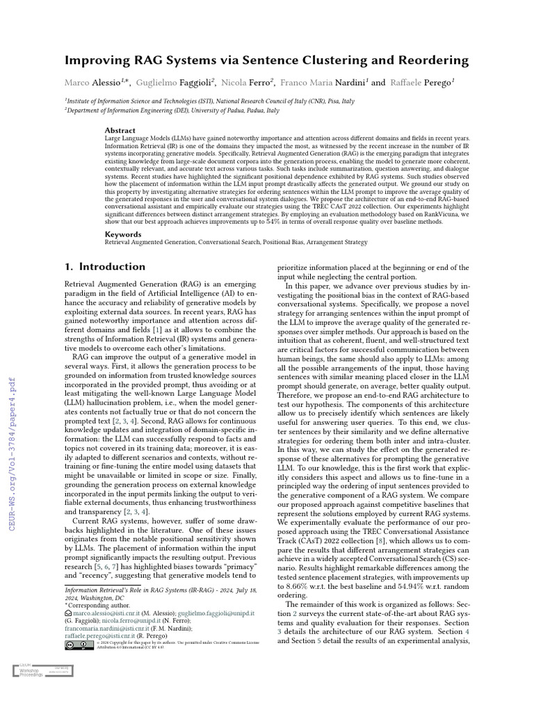 Improving Rag Systems Via Sentence Clustering and Reordering | PDF | Information Retrieval ...