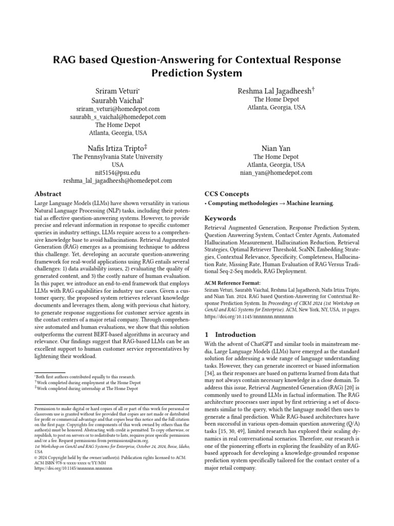 RAG Based Question-Answering For Contextual Response Prediction System | PDF | Information ...