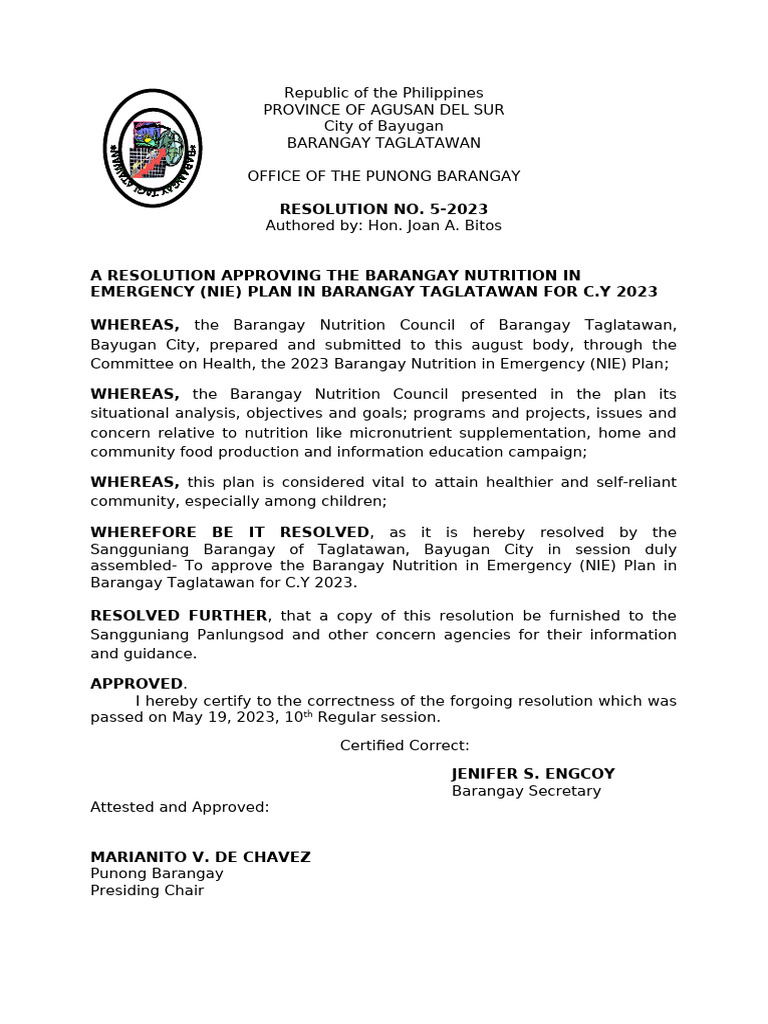 Resolution No. 5 2023 Nie | PDF | Nutrition | Diet & Nutrition