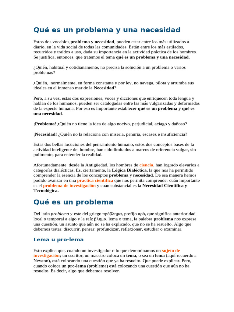 Diferencias entre Problema y Necesidad | PDF | Iniciativa empresarial ...