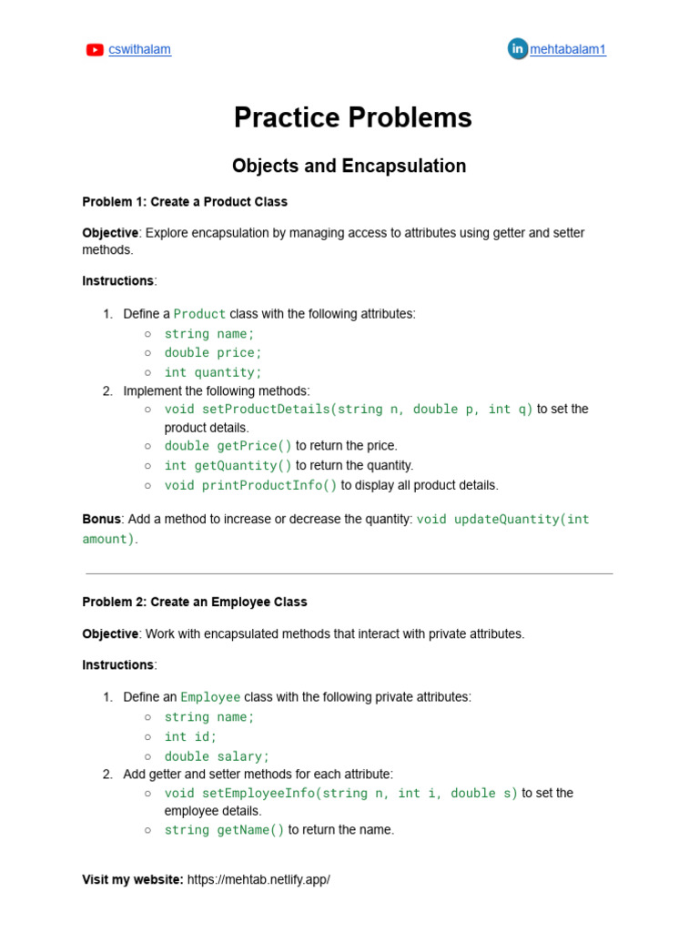 Objects And Encapsulation Product Pdf Computer Science Object Oriented Programming