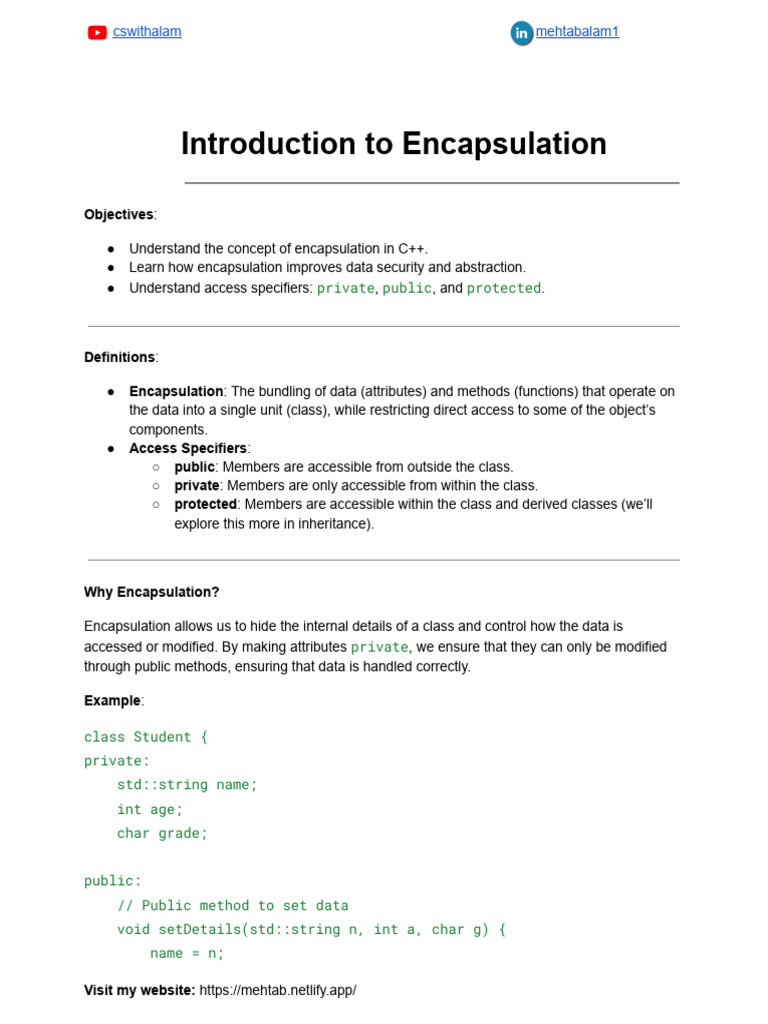 Introduction To Encapsulation | PDF | Computer Science | Object ... Introduction To Encapsulation | PDF | Computer Science | Object ...