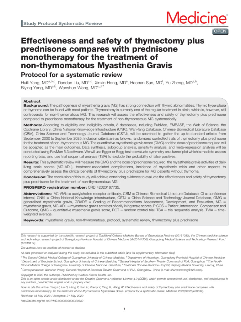 Effectiveness and Safety of Thymectomy Plus Prednisolone | PDF ...