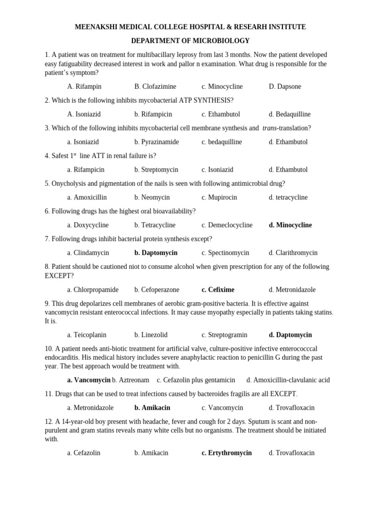 Quiz Mcq Questions | PDF | Antibiotics | Drugs