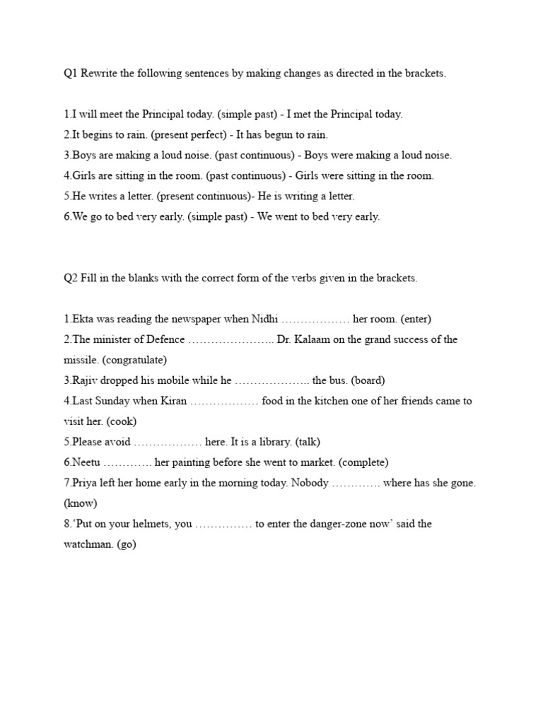 Tenses Worksheet | PDF | Linguistic Morphology | Language Mechanics
