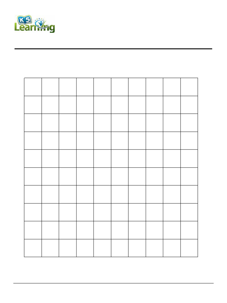 Grade 1 Number Chart 1 100 Empty | PDF