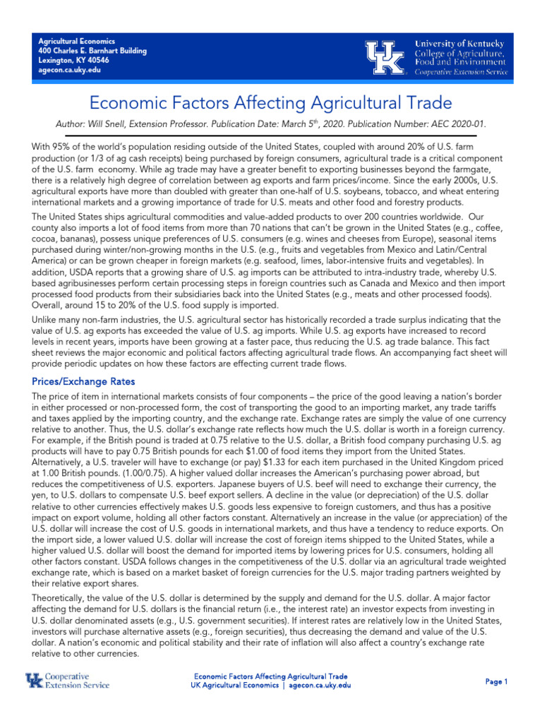 Economic Factors Affecting Agricultural Trade | PDF | Exchange Rate ...