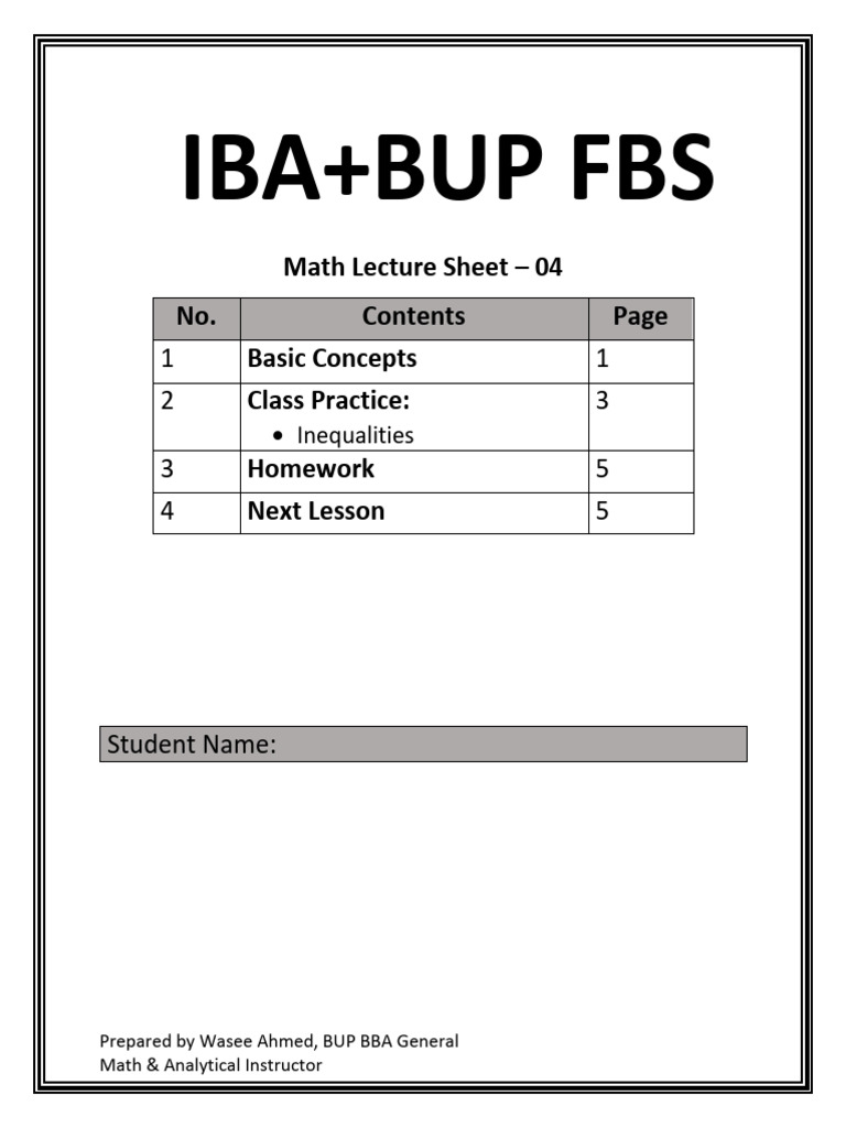 Lecture Sheet 04 | PDF | Inequality (Mathematics) | Mathematical Objects